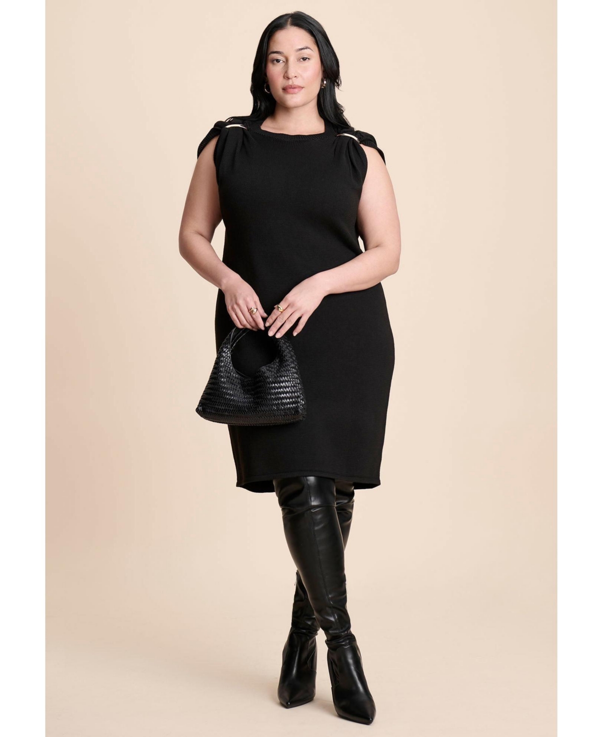 Click here for Eloquii Womens Metal Detail Sweater Dress - Black... prices