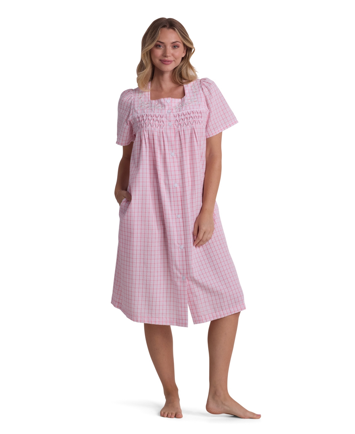 Click here for Miss Elaine Womens Window Pane Printed Square Neck... prices