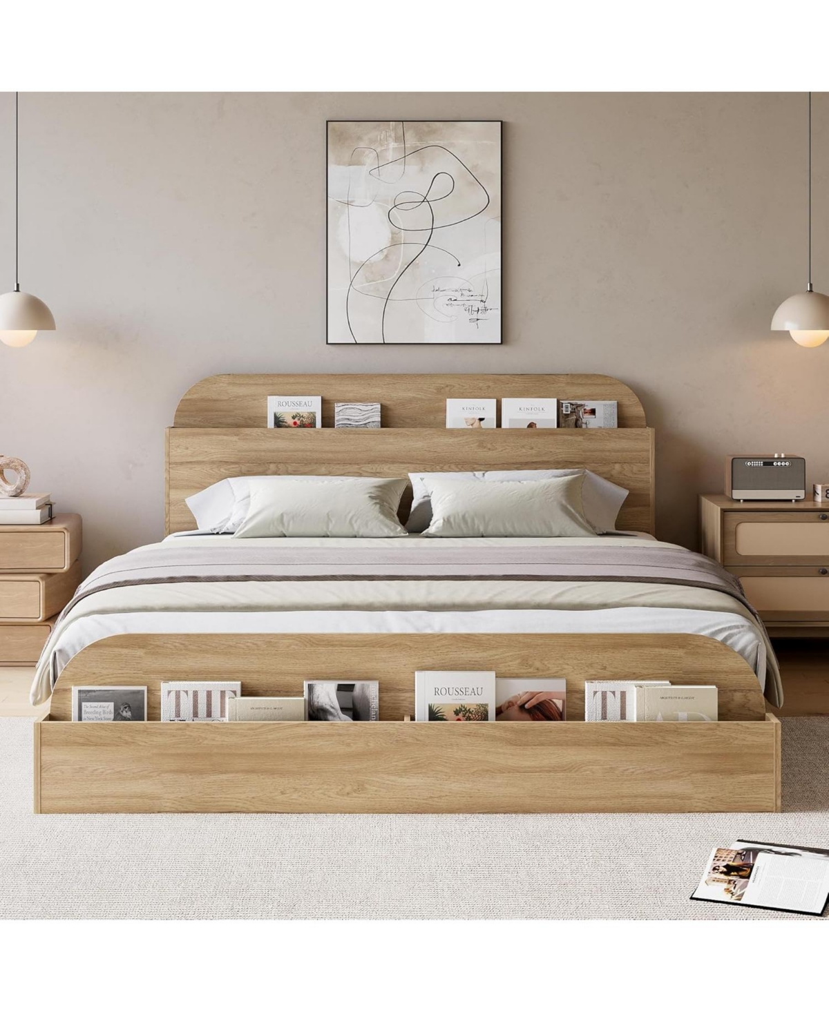 Click here for gaomon Wooden Bed Frame with Storage Headboard & R... prices