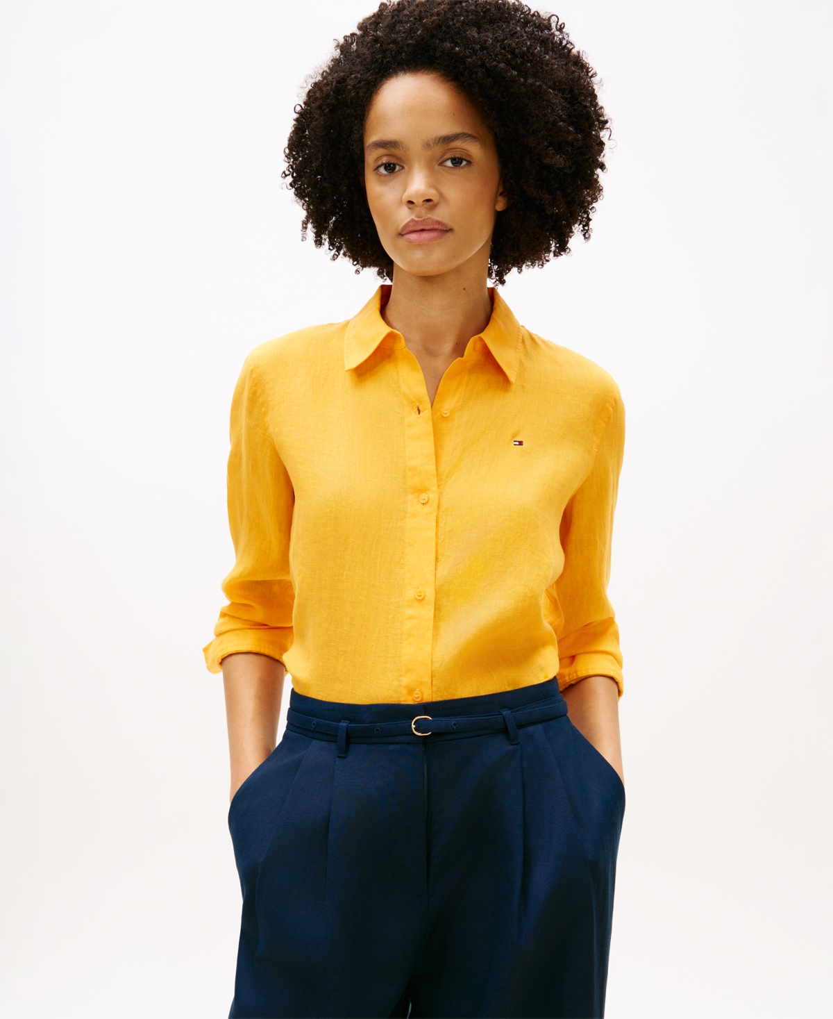 Click here for Tommy Hilfiger Womens Button-Up Shirt - Orange Fla... prices