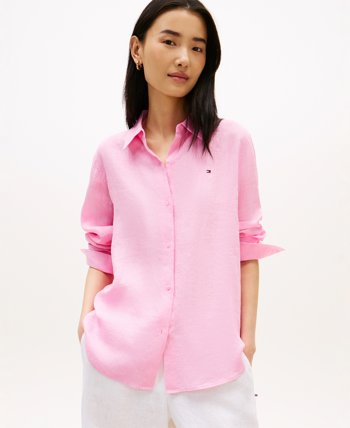 Click here for Tommy Hilfiger Womens Button-Up Shirt - Rose Petal prices