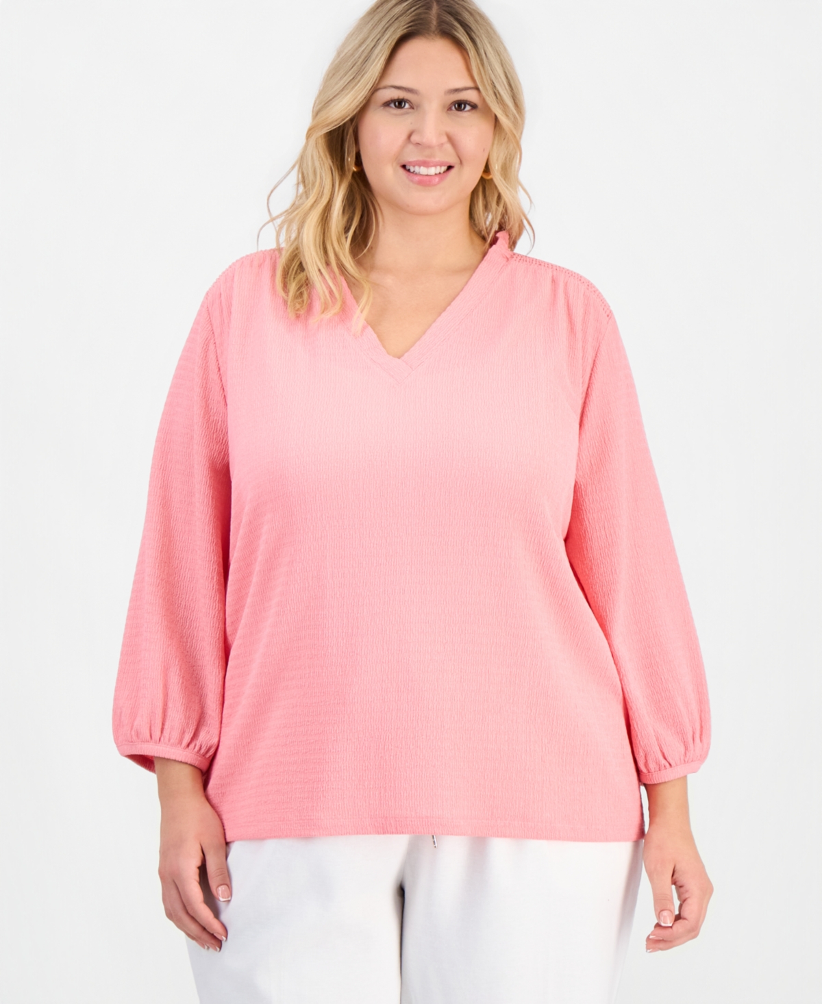 Click here for Jones New York Womens V-Neck Crinkle Top - Coral C... prices