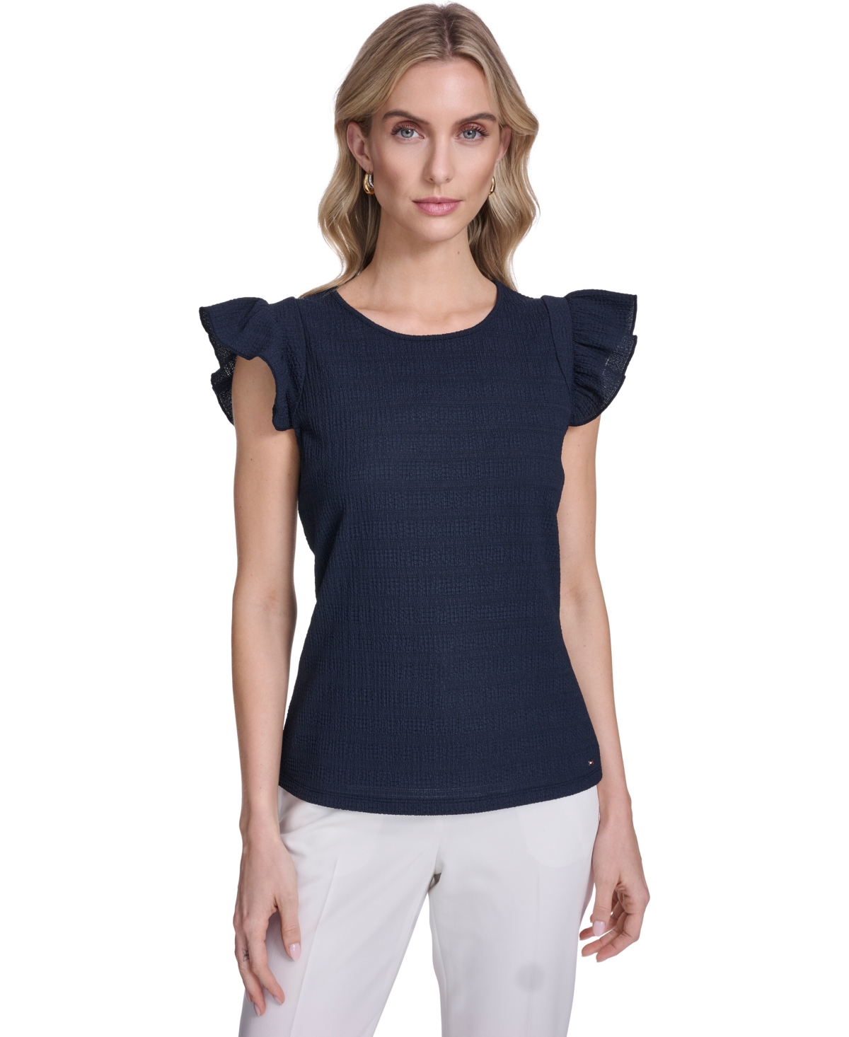 Click here for Tommy Hilfiger Womens Textured Crewneck Top - Midn... prices