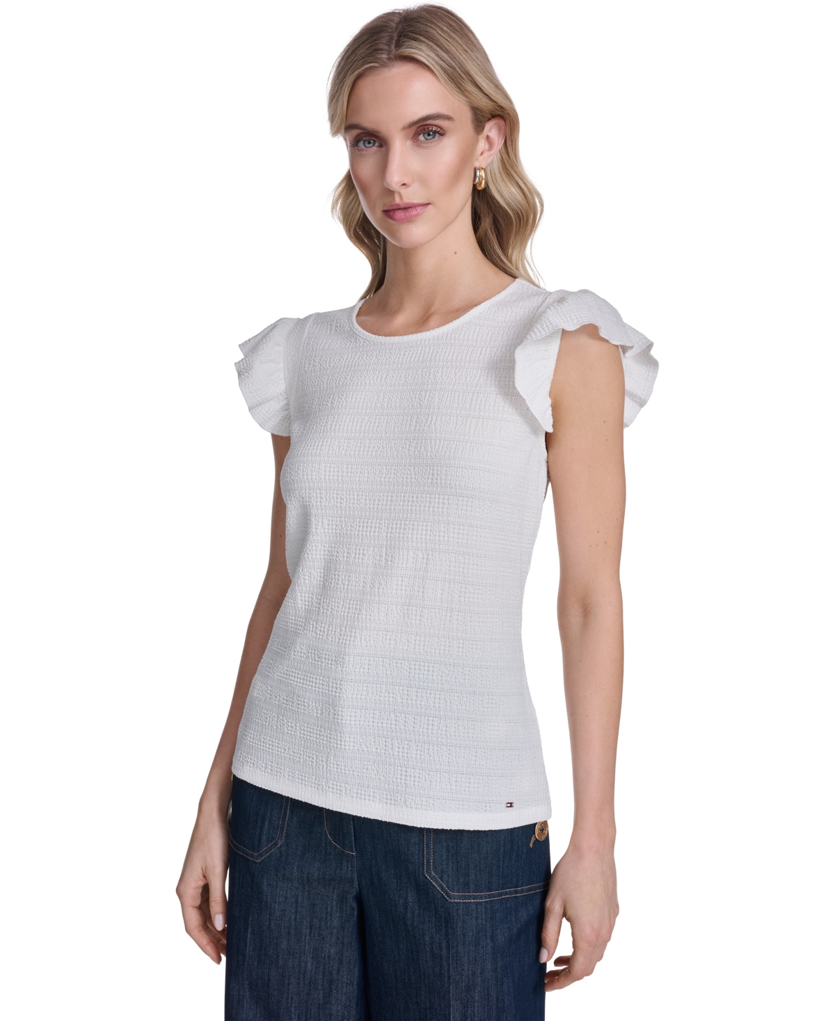 Click here for Tommy Hilfiger Womens Textured Crewneck Top - Ivor... prices