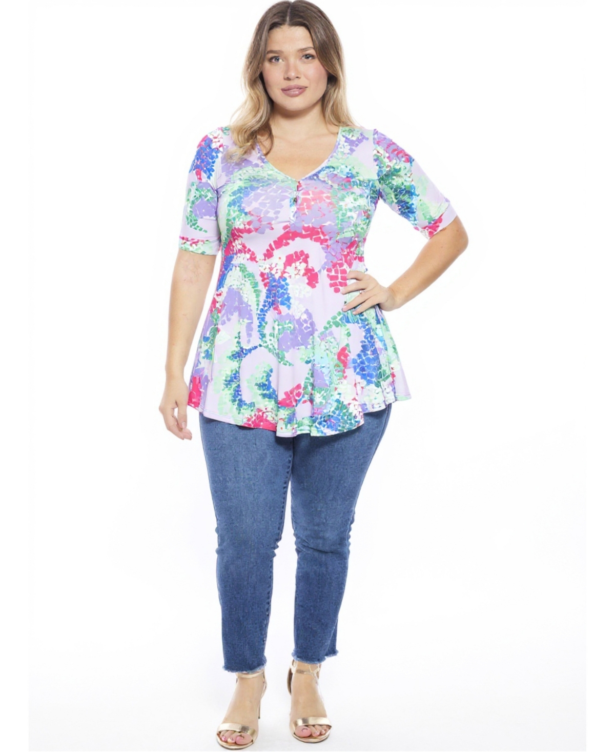 Click here for 24seven Comfort Apparel Plus Size Abstract V-Neck... prices