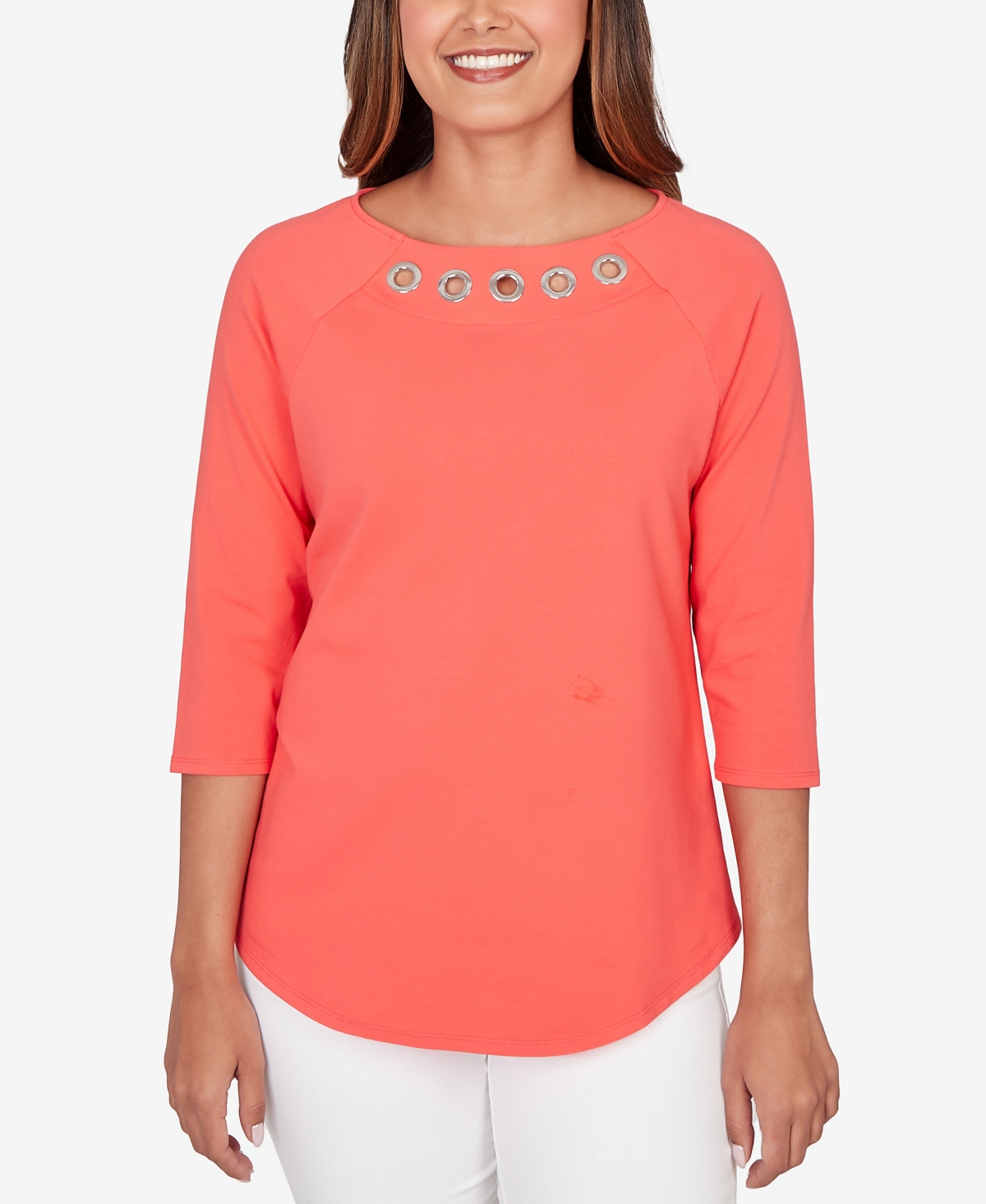 Click here for Ruby Rd. Petite Grommet Neck Solid Knit Top - Deep... prices