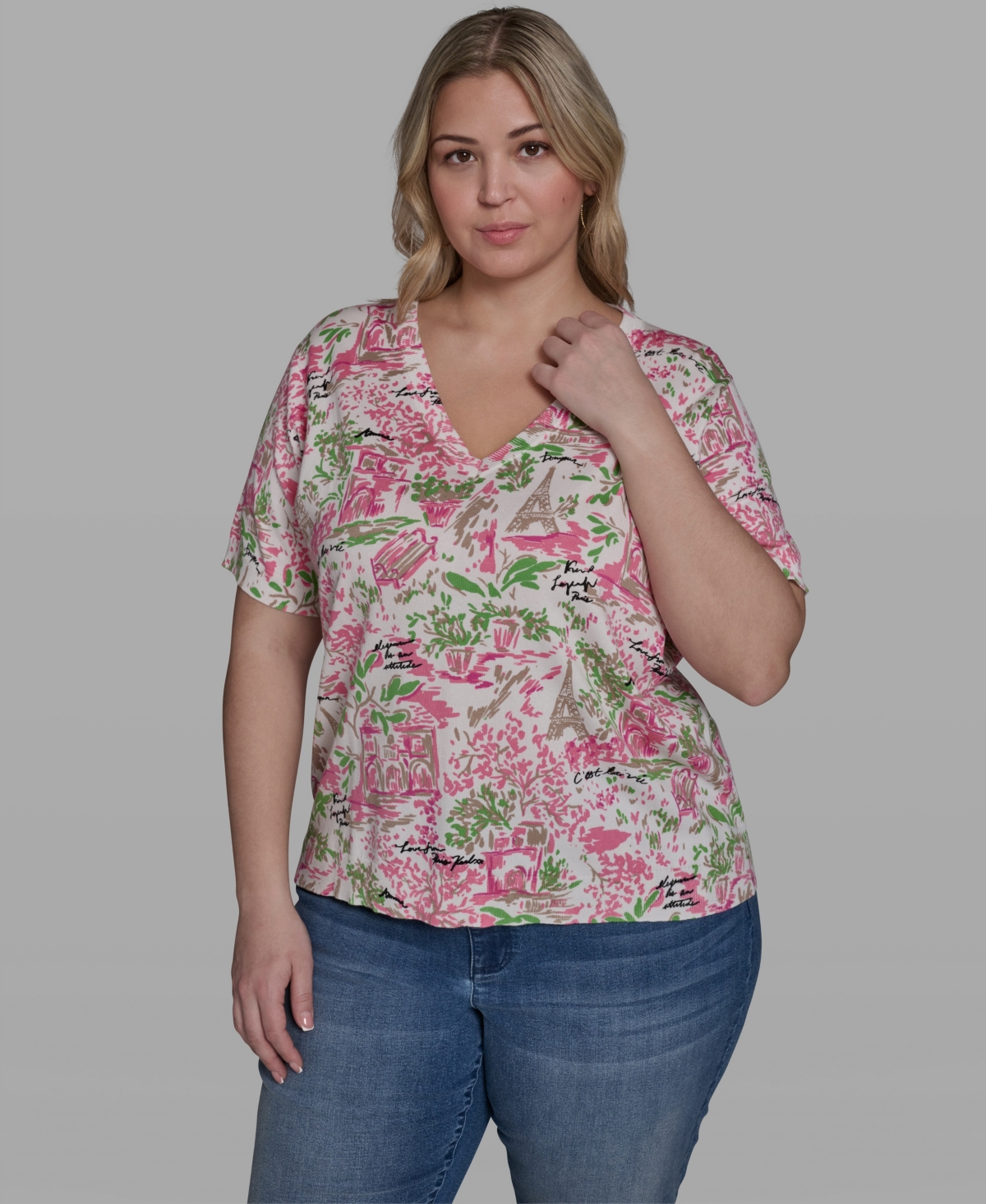 Click here for Karl Lagerfeld Paris Plus Size Floral Printed V-Ne... prices