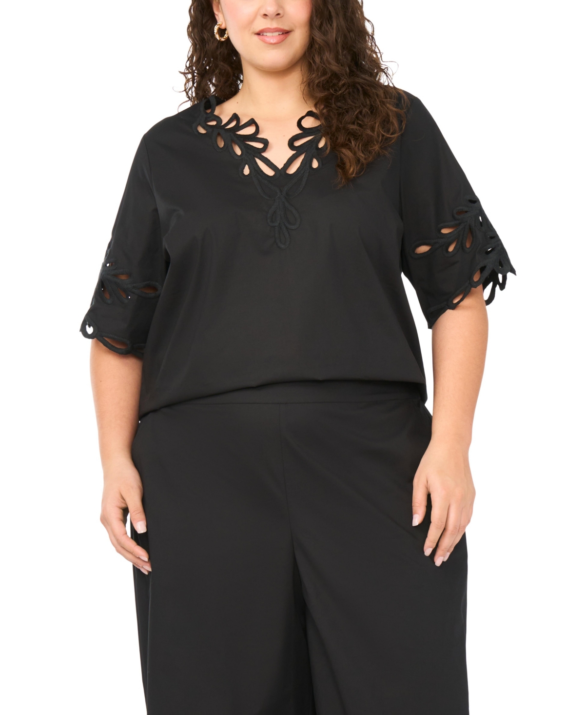 Click here for Vince Camuto Plus Size Embroidered V-Neck Top - Ri... prices
