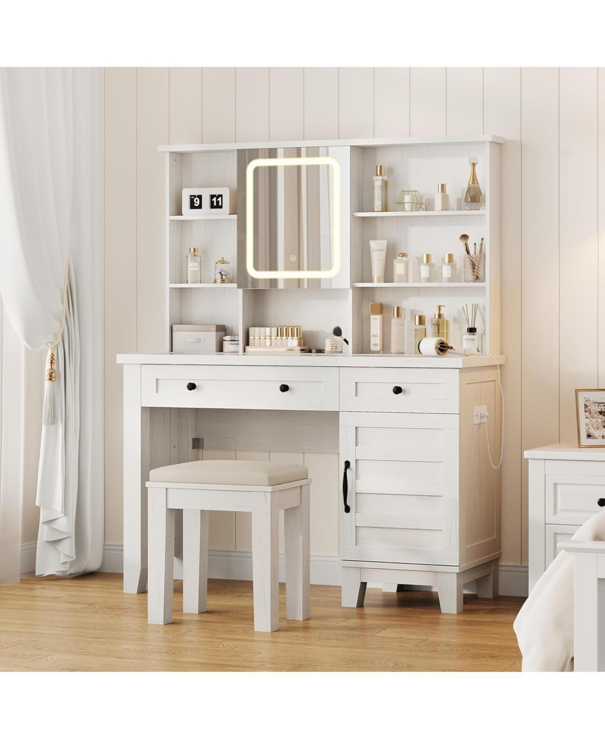 Click here for Gaomon White Farmhouse Lighted Vanity Set with Sto... prices