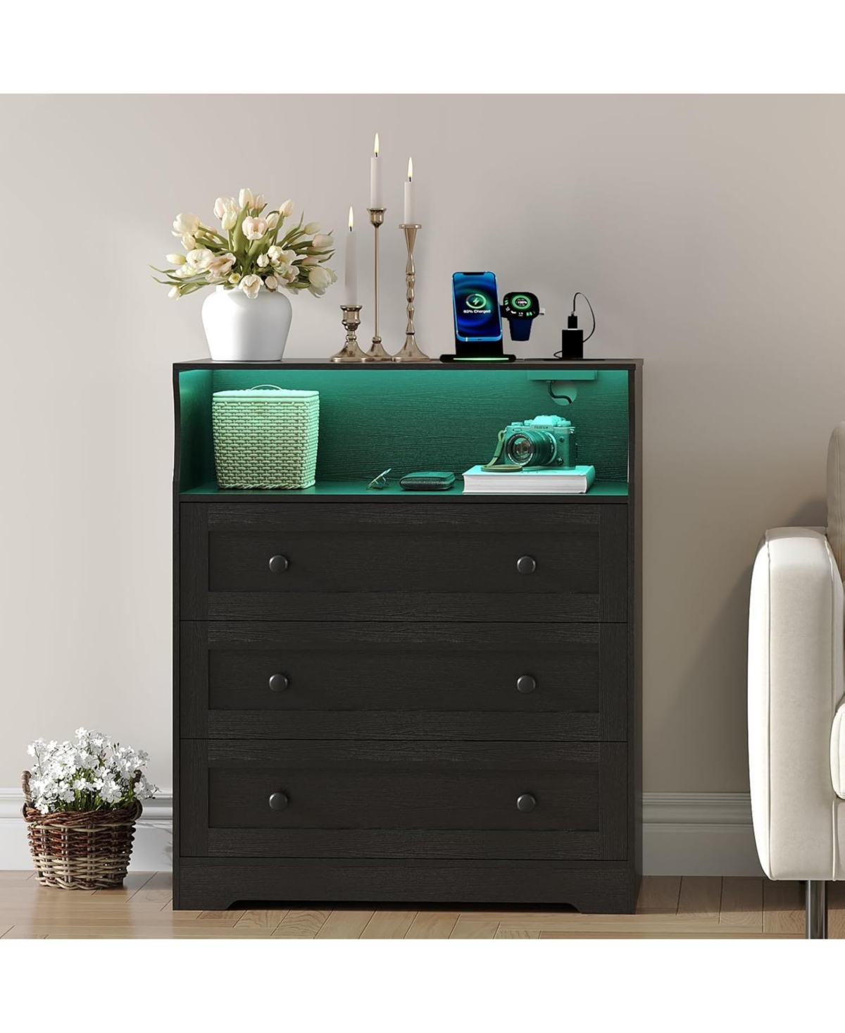 Click here for gaomon 3 Drawer Tall Dresser for Bedroom with Led... prices
