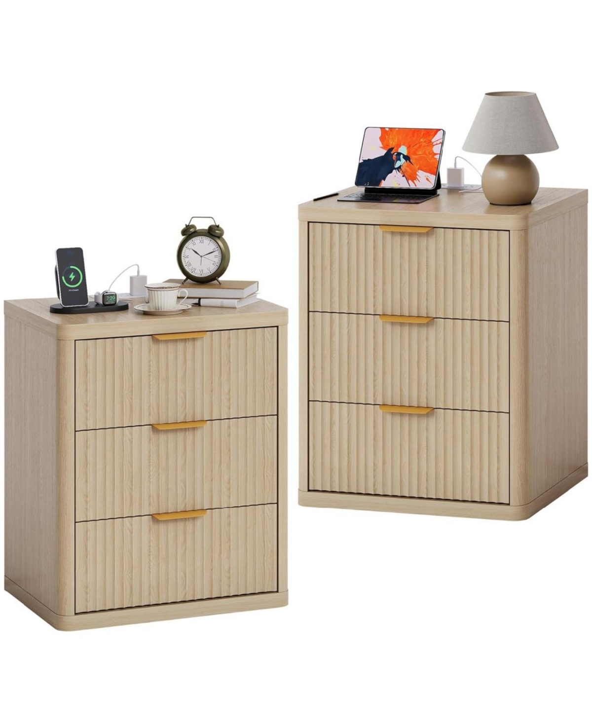 Click here for gaomon Set of 2 Fluted Nightstands  3-Drawer Bedsi... prices