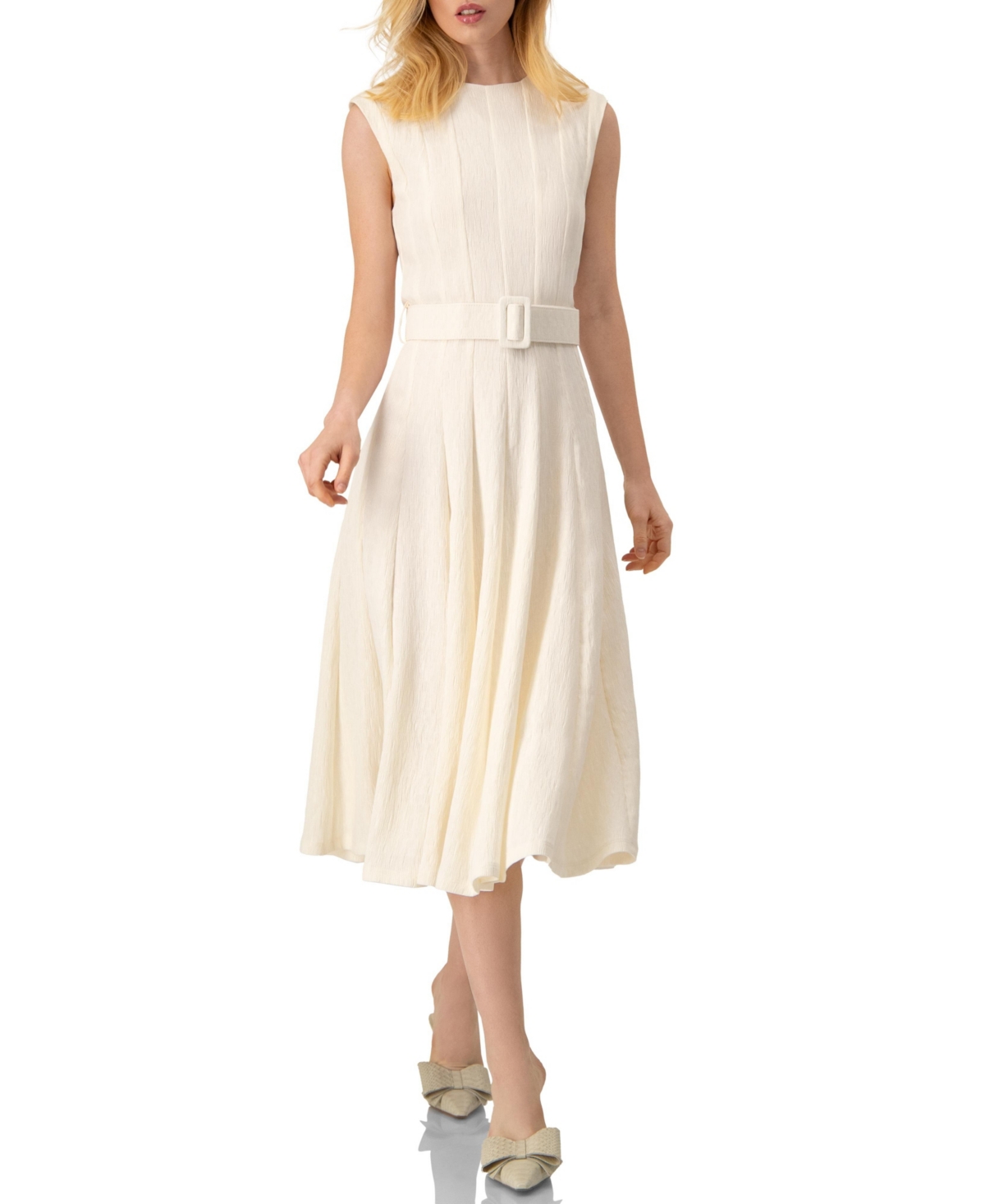 Click here for Ivonne Womens Sleeveless Midi Dress with Belt - Na... prices