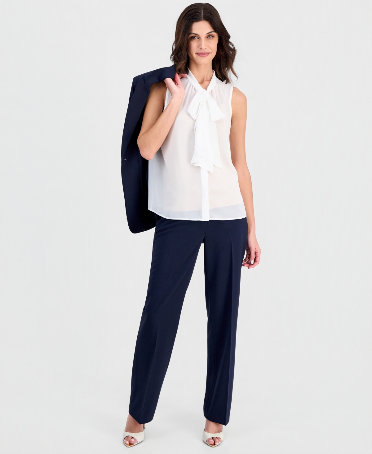 Click here for Tahari Asl Womens Tie-Neck Sleeveless Top - Ivory prices