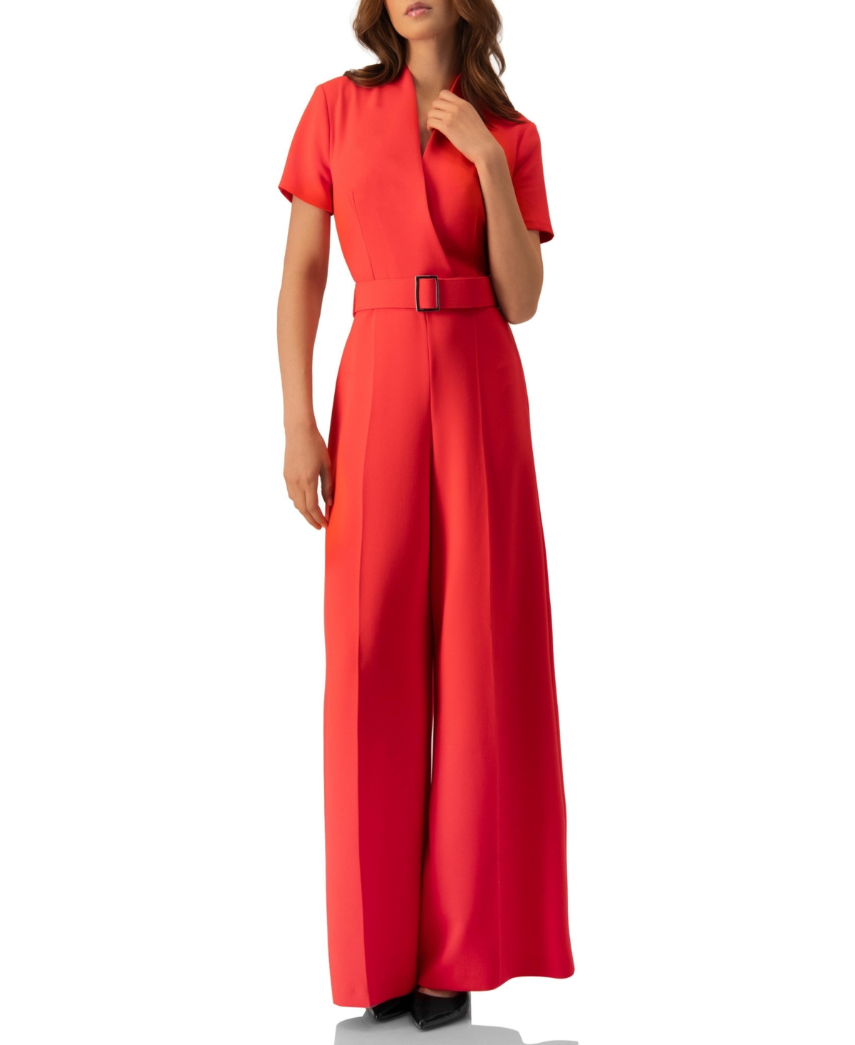Click here for Ivonne Womens Red Wide-Leg Belted Jumpsuit - Red prices