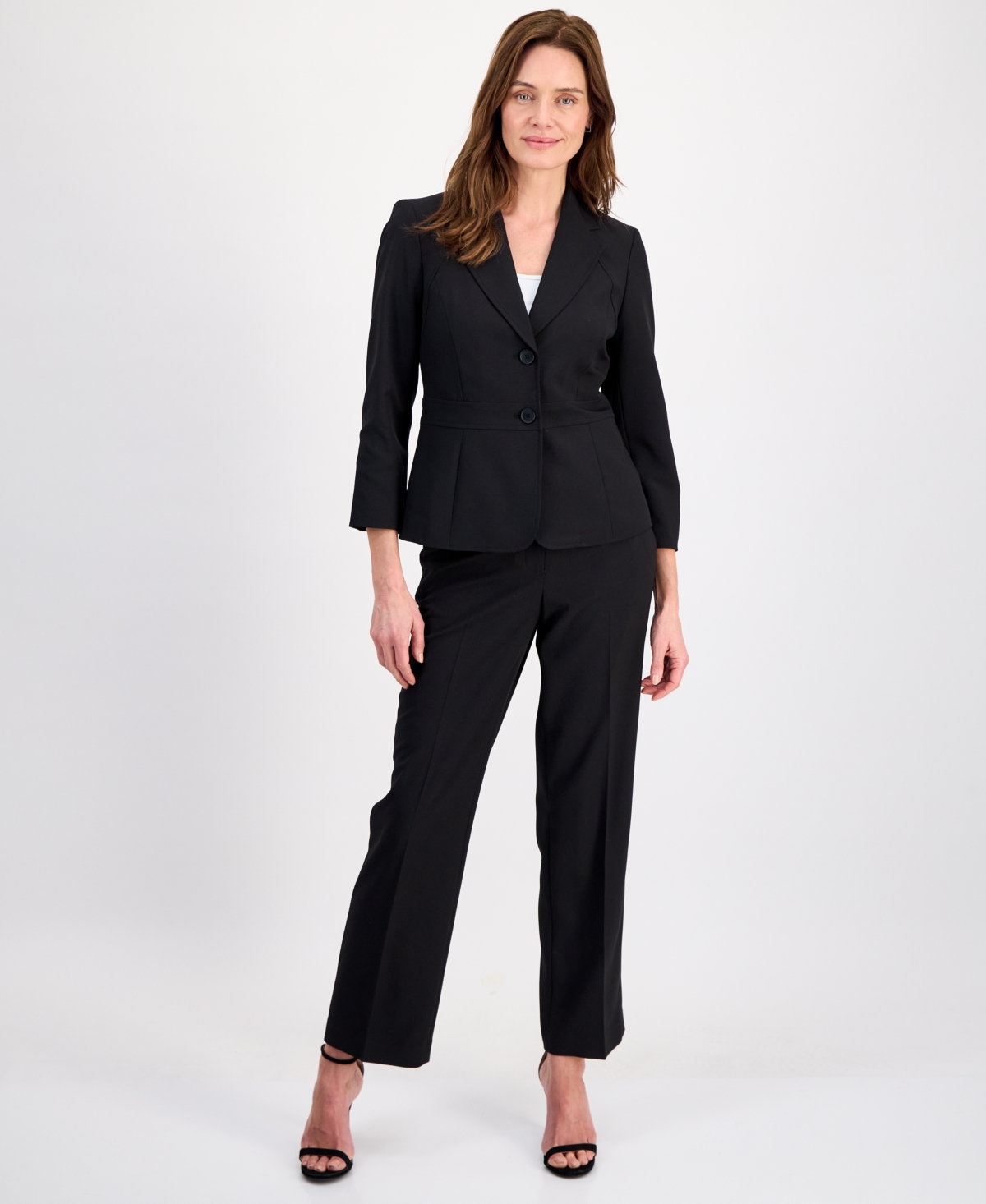 Click here for Le Suit Womens Two-Button Waist-Inset Pantsuit - B... prices