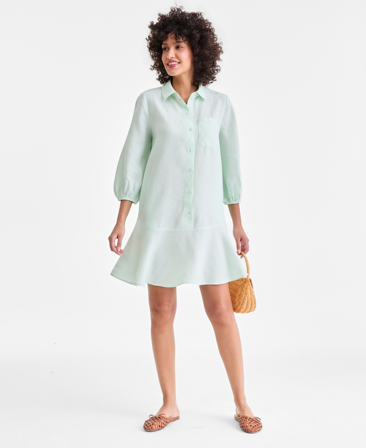 Click here for Charter Club Womens 100 Linen Flounce Shirtdress... prices