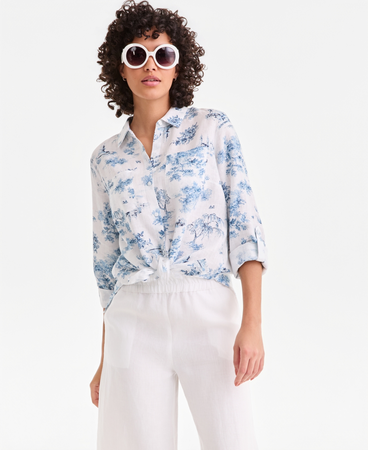 Click here for Charter Club Petite 100 Linen Button-Front Shirt... prices