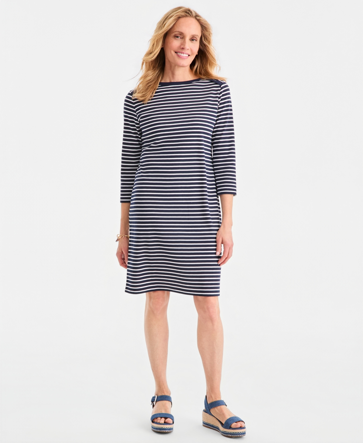 Click here for Style & Co Womens Striped Boat-Neck Knit Dress  Ma... prices