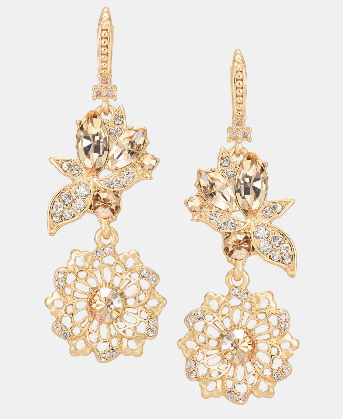 Click here for Marchesa Crystal Flower Double Drop Earrings - Gol... prices