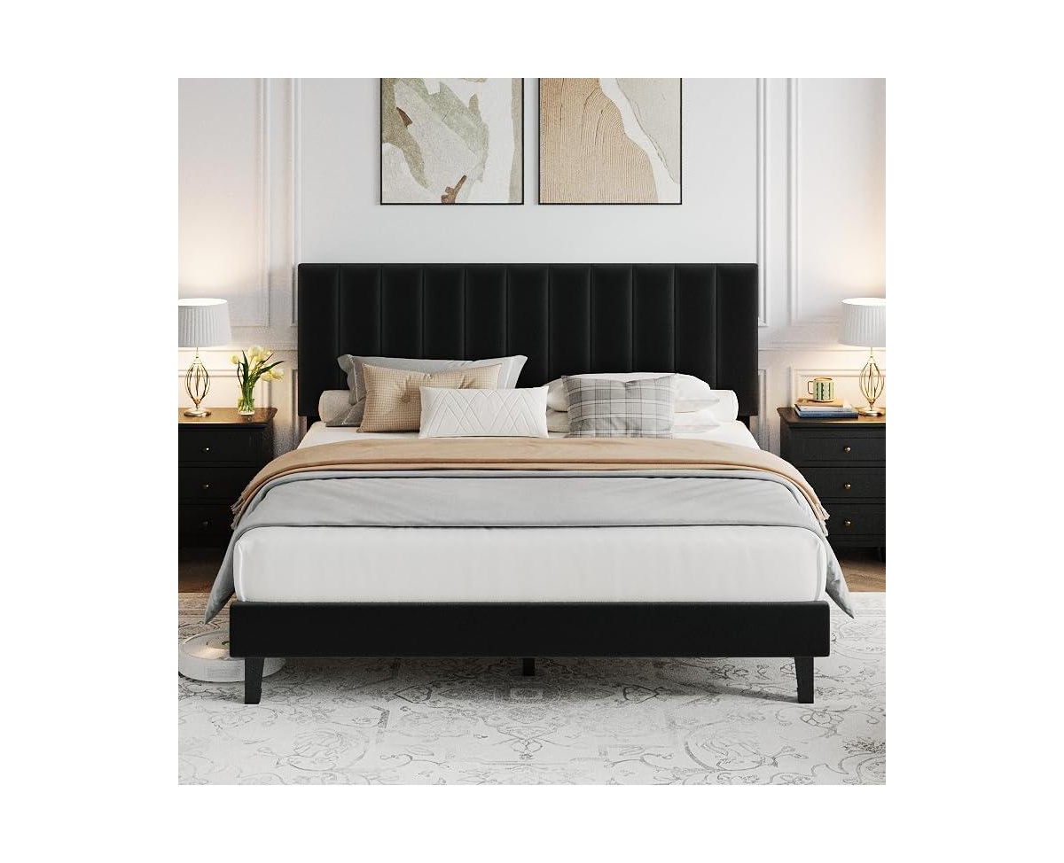 Click here for gaomon Bed Frame  Velvet Upholstered Platform Bed... prices