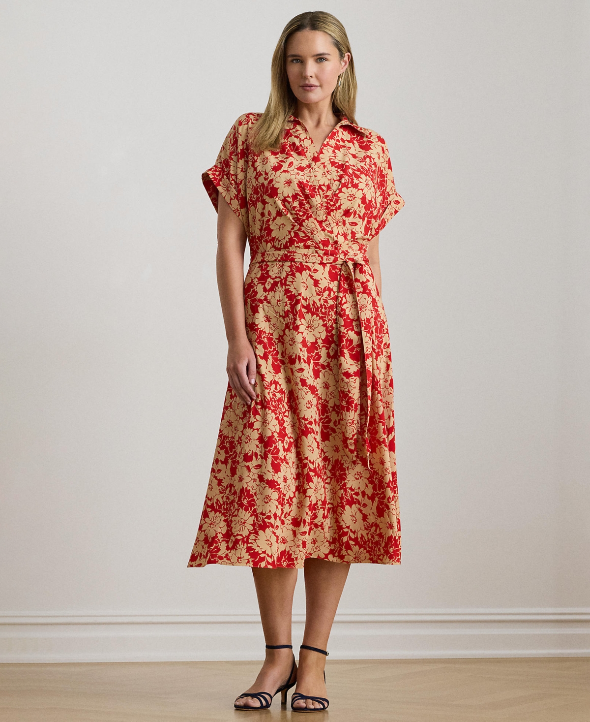 Click here for Lauren Ralph Lauren Plus Size Floral Belted Crepe... prices