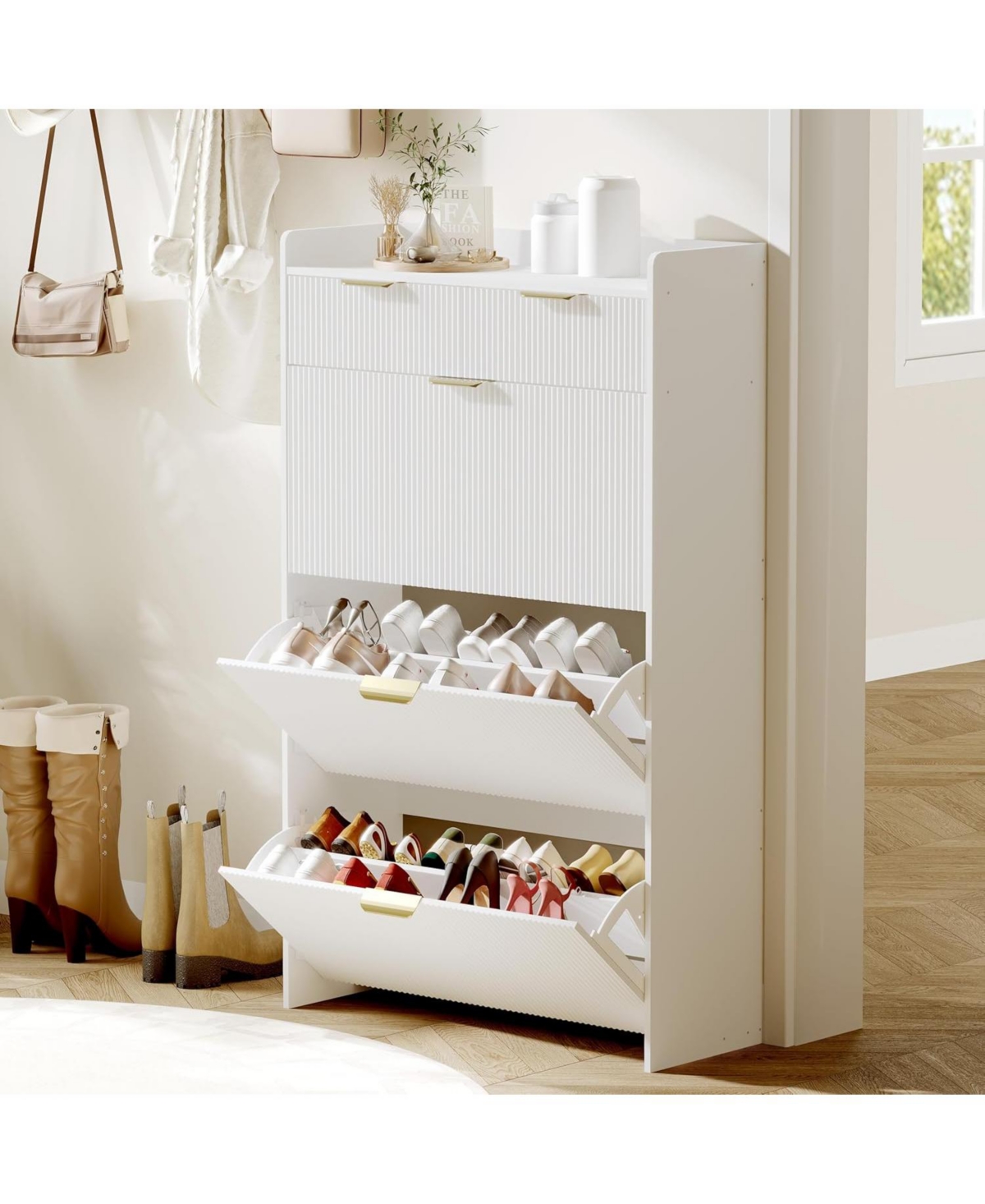 Click here for gaomon Wave Design Shoe Cabinet with 3 Slip Drawer... prices
