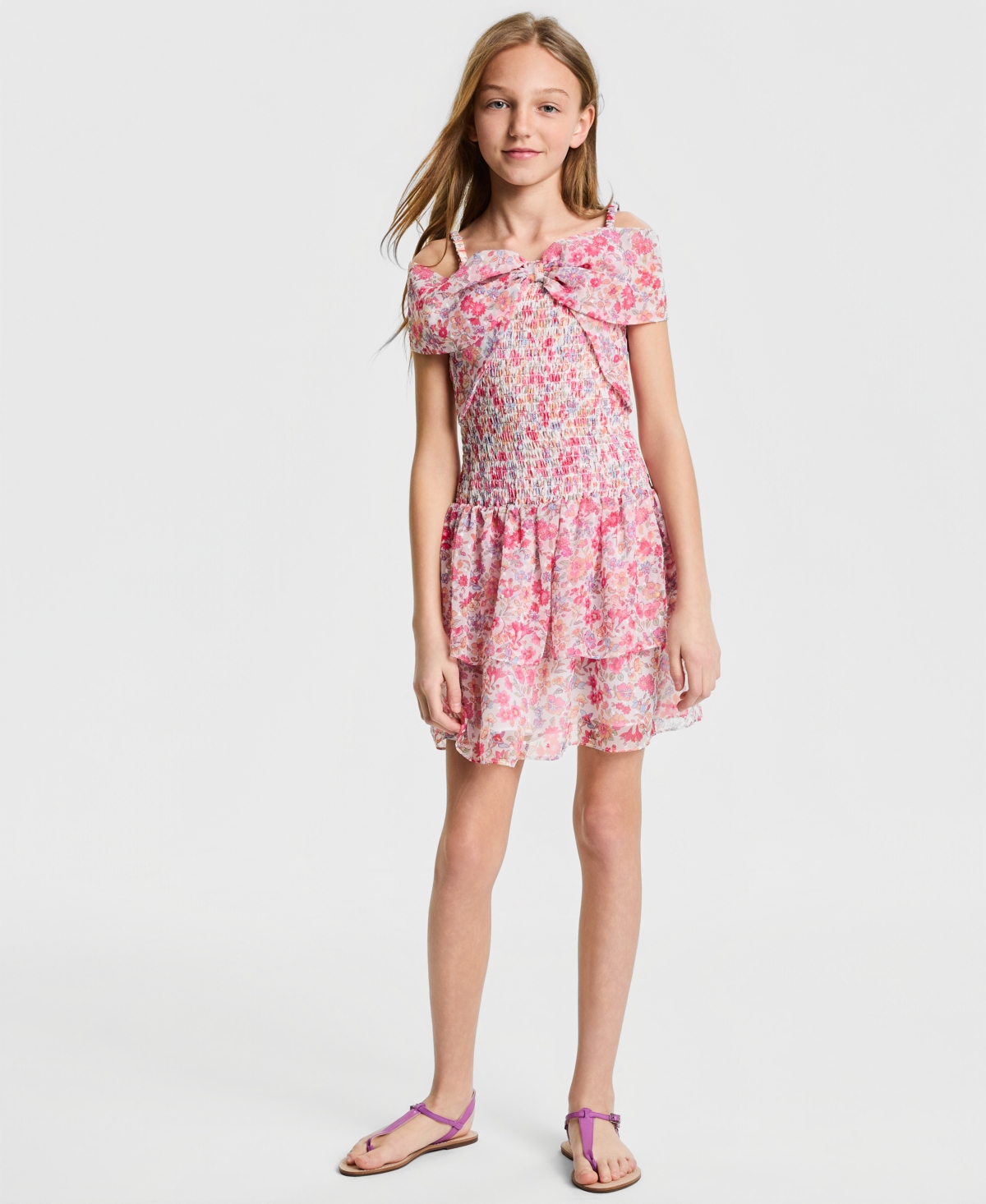 Click here for Bonnie Jean Girls 7-16 Smocked Bow-Front Dress - P... prices