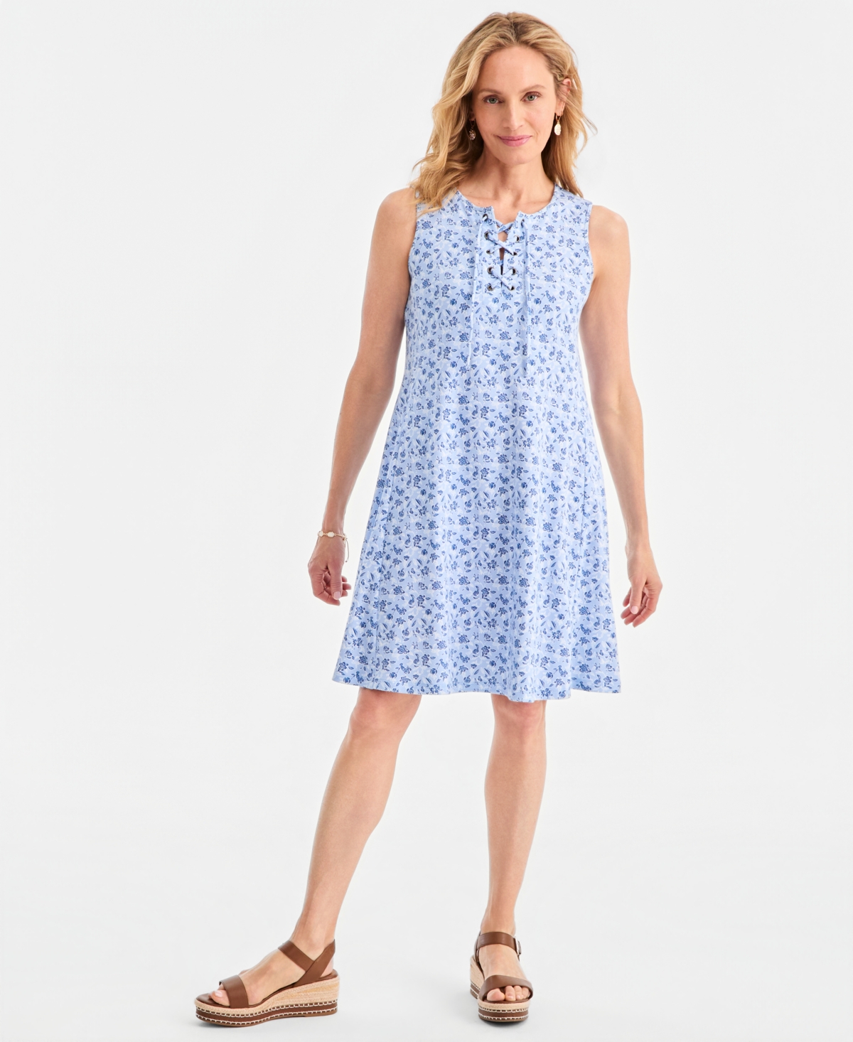 Click here for Style & Co Womens Lace-Up Sleeveless Dress  Macys... prices
