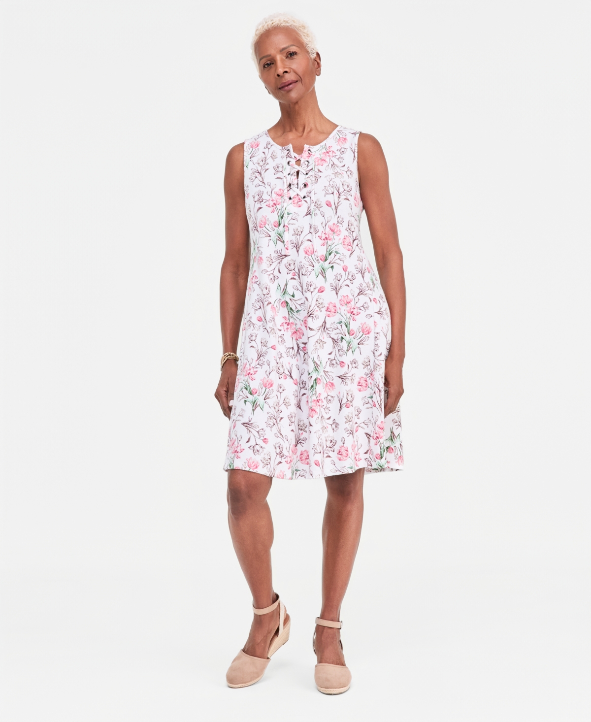 Click here for Style & Co Womens Lace-Up Sleeveless Dress  Macys... prices