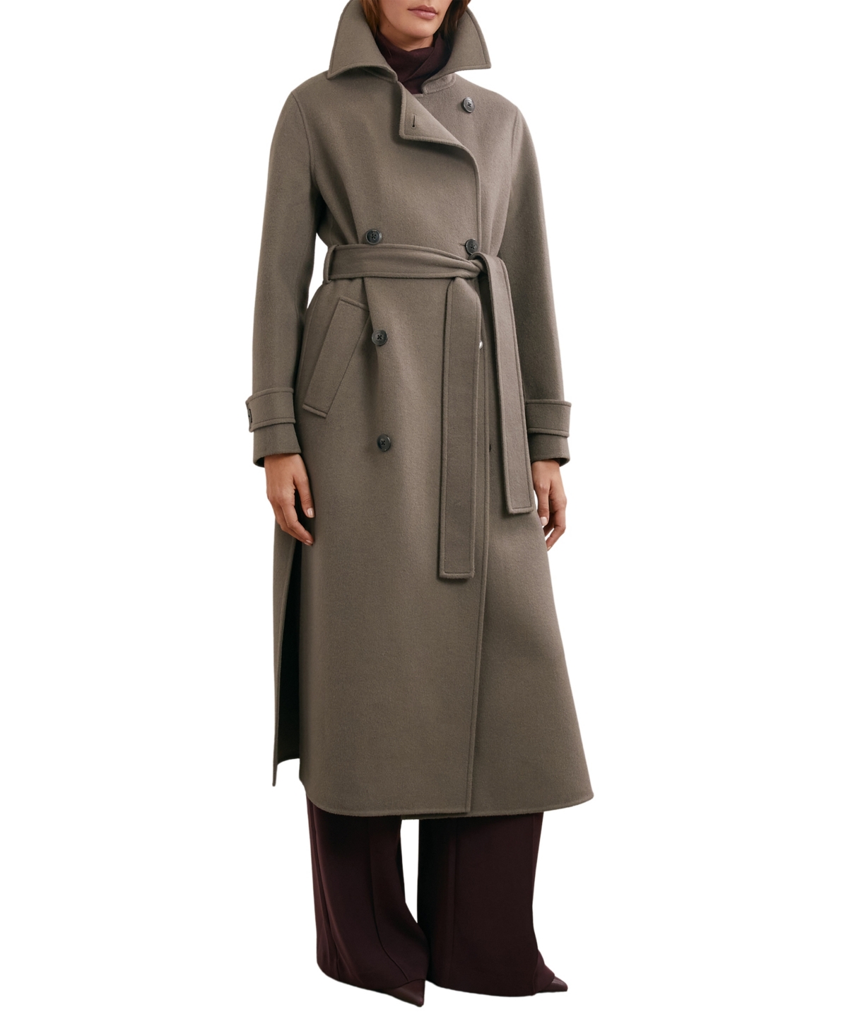 Click here for Reiss Womens Wool-Blend Belted Blind Seam Coat - M... prices