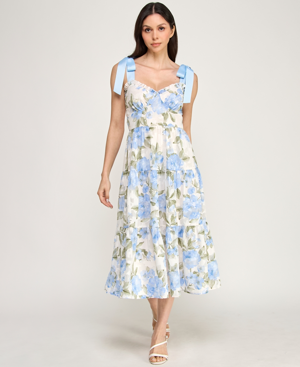 Click here for Trixxi Juniors Tie-Shoulder Ruffle Bust Midi Dress... prices