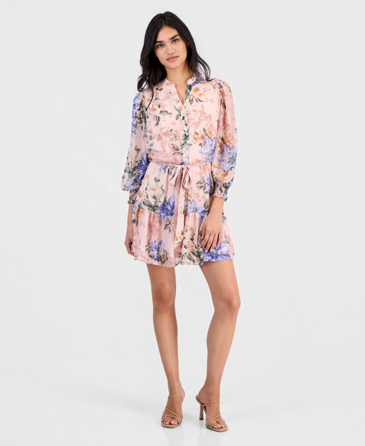 Click here for Robbie Bee Petite Floral-Print Chiffon Belted Dres... prices