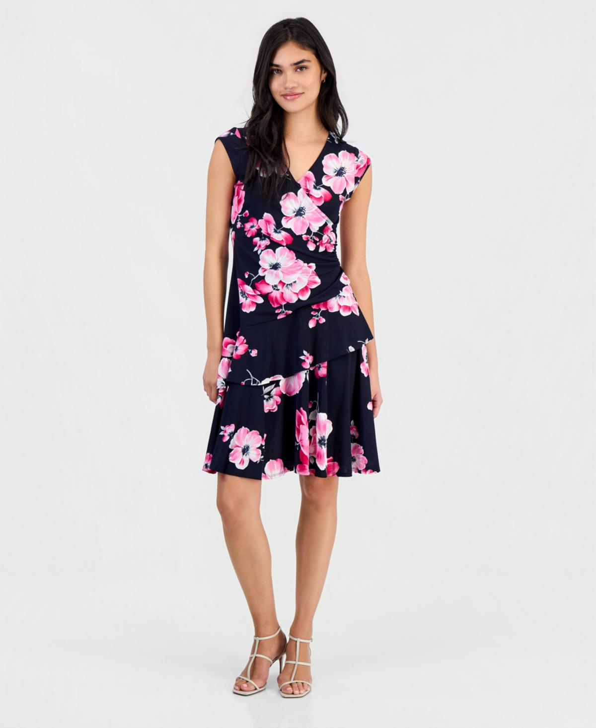 Click here for Robbie Bee Petite Floral-Print Ruffle Cap-Sleeve D... prices