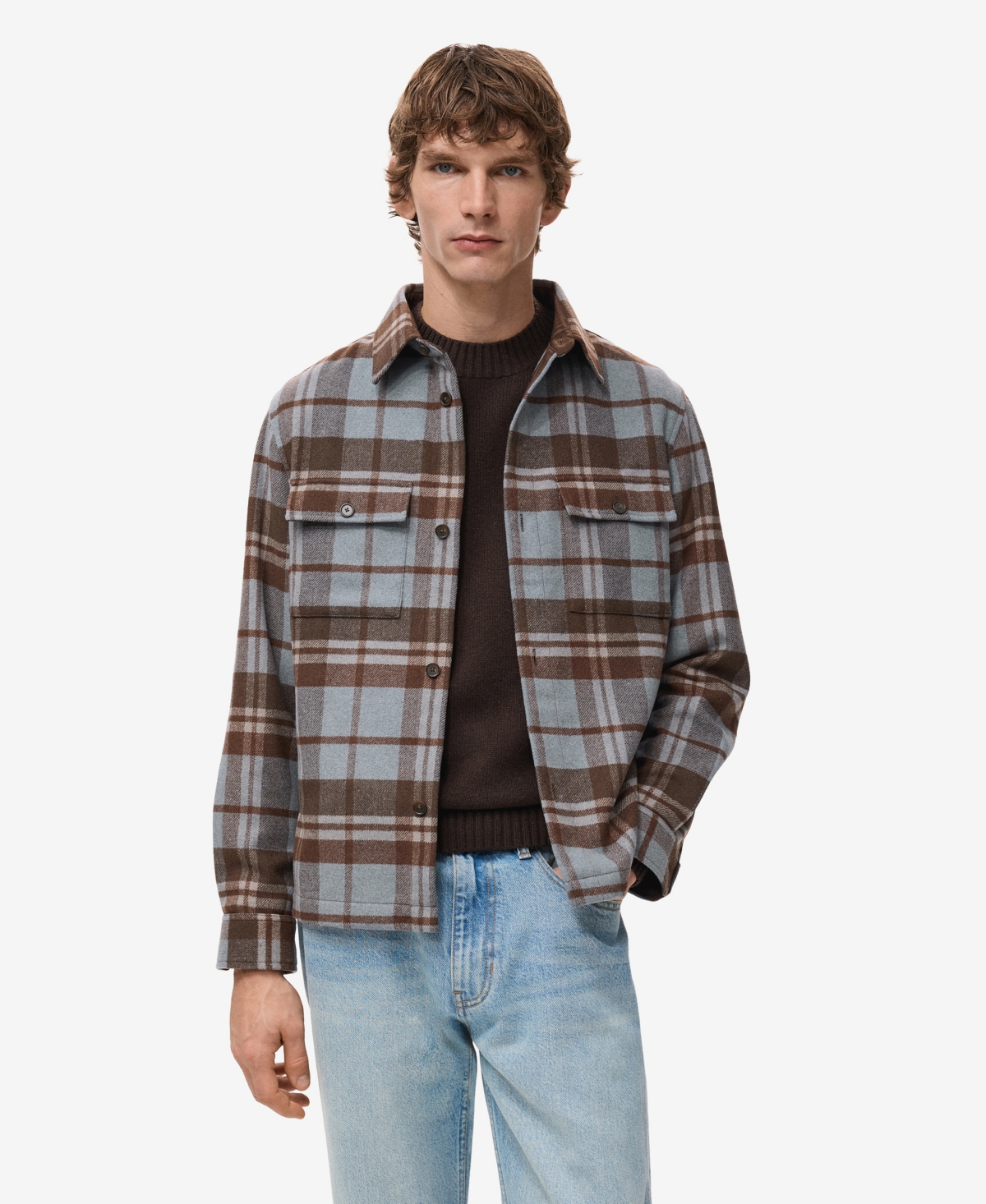 Click here for Mango Mens Pockets Check Overshirt - Prussian Blue prices