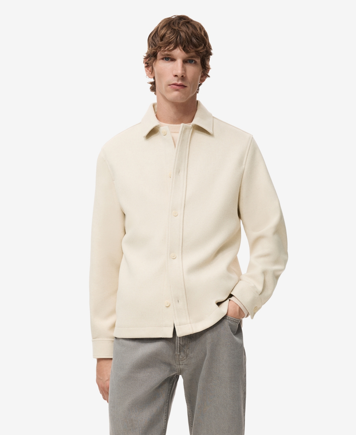 Click here for Mango Mens Buttons Wool Overshirt - Sand prices