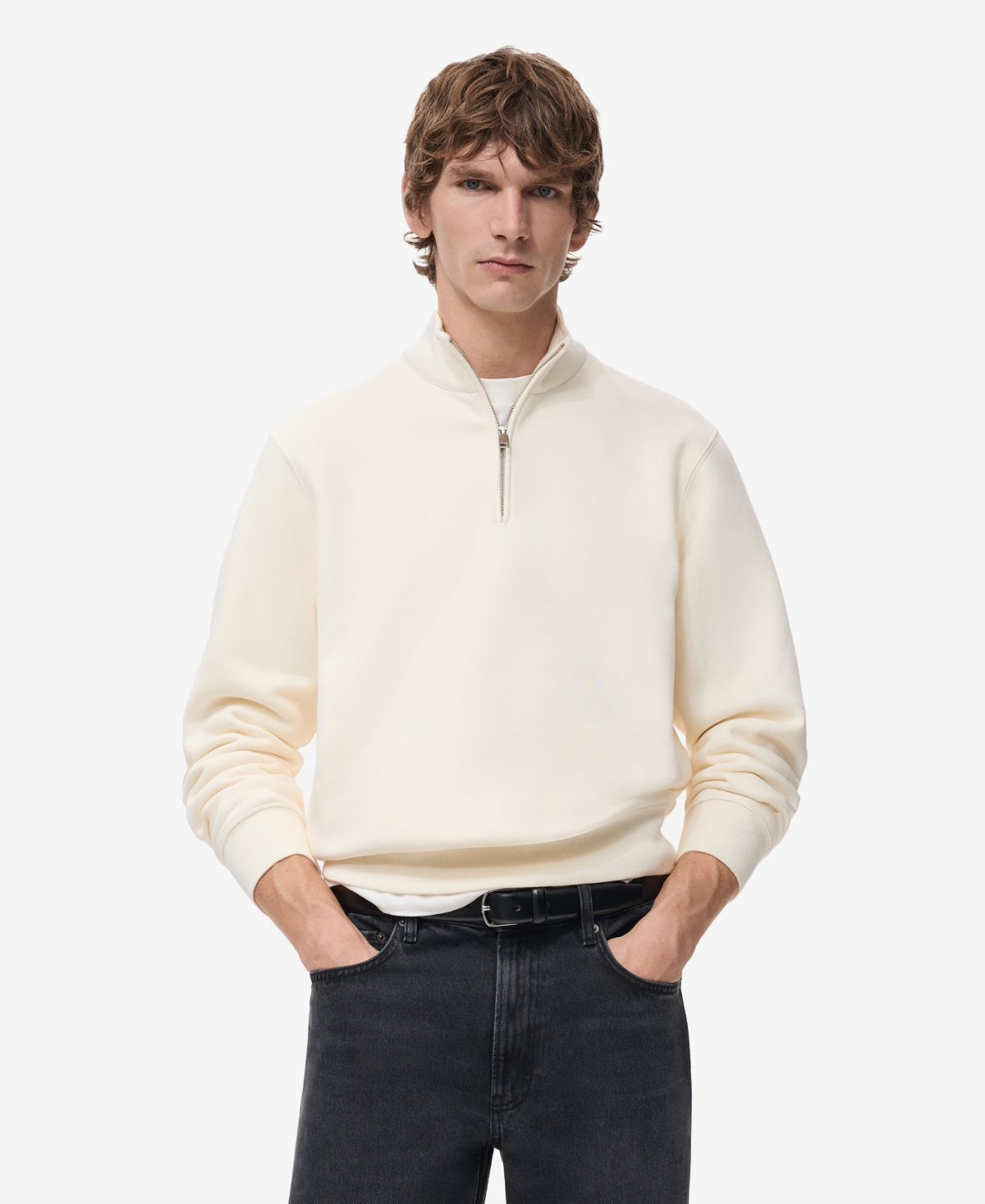 Click here for Mango Mens Regular-Fit Cotton Zipper Sweatshirt -... prices
