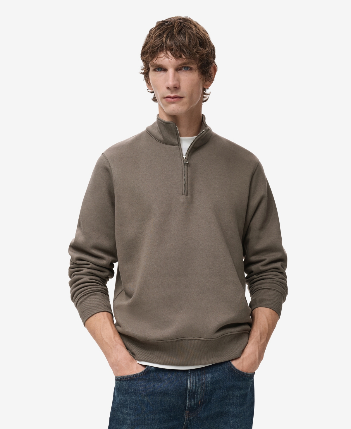 Click here for Mango Mens Regular-Fit Cotton Zipper Sweatshirt -... prices