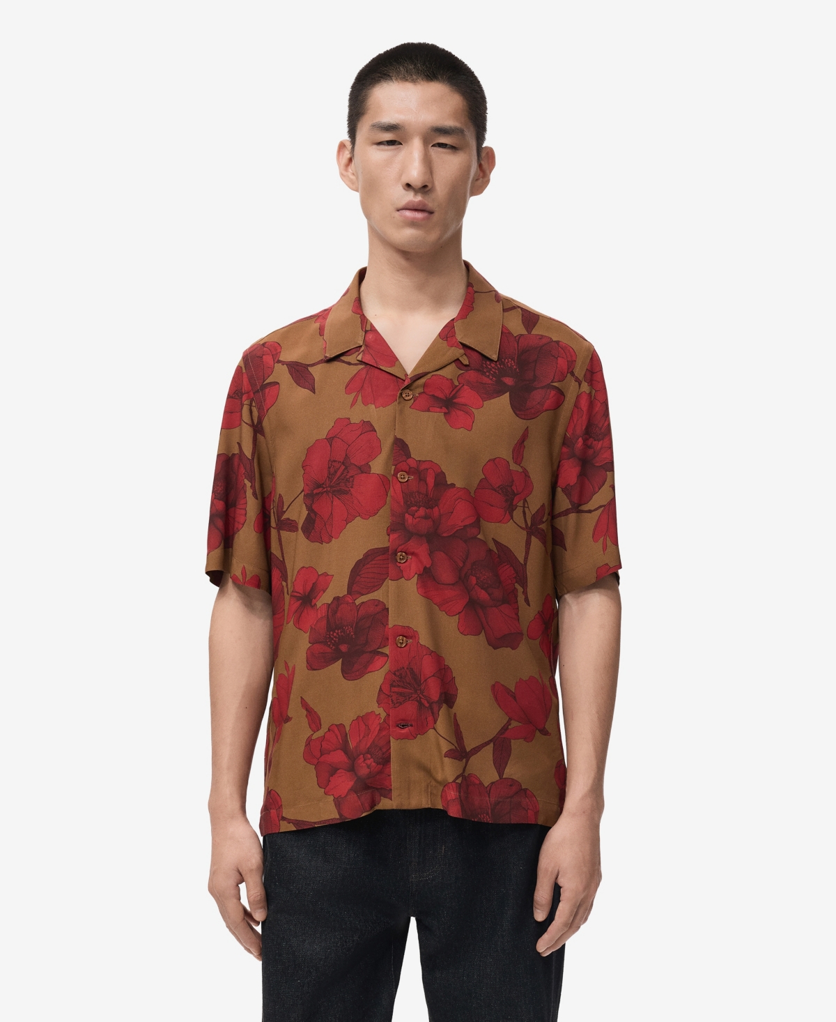 Click here for Mango Mens Short Sleeve Fluid Shirt - Red prices
