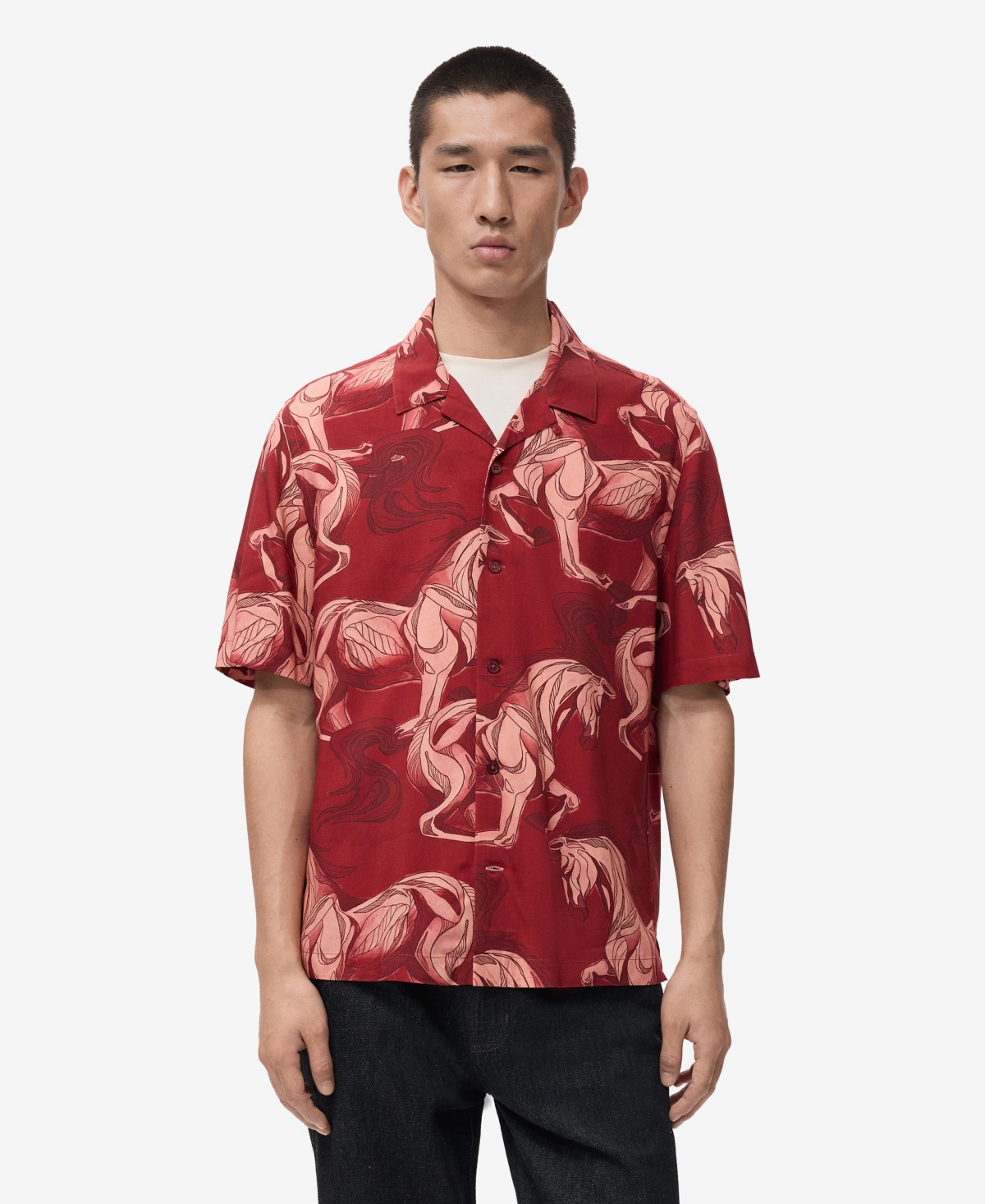 Click here for Mango Mens Flowy Printed Shirt - Red prices