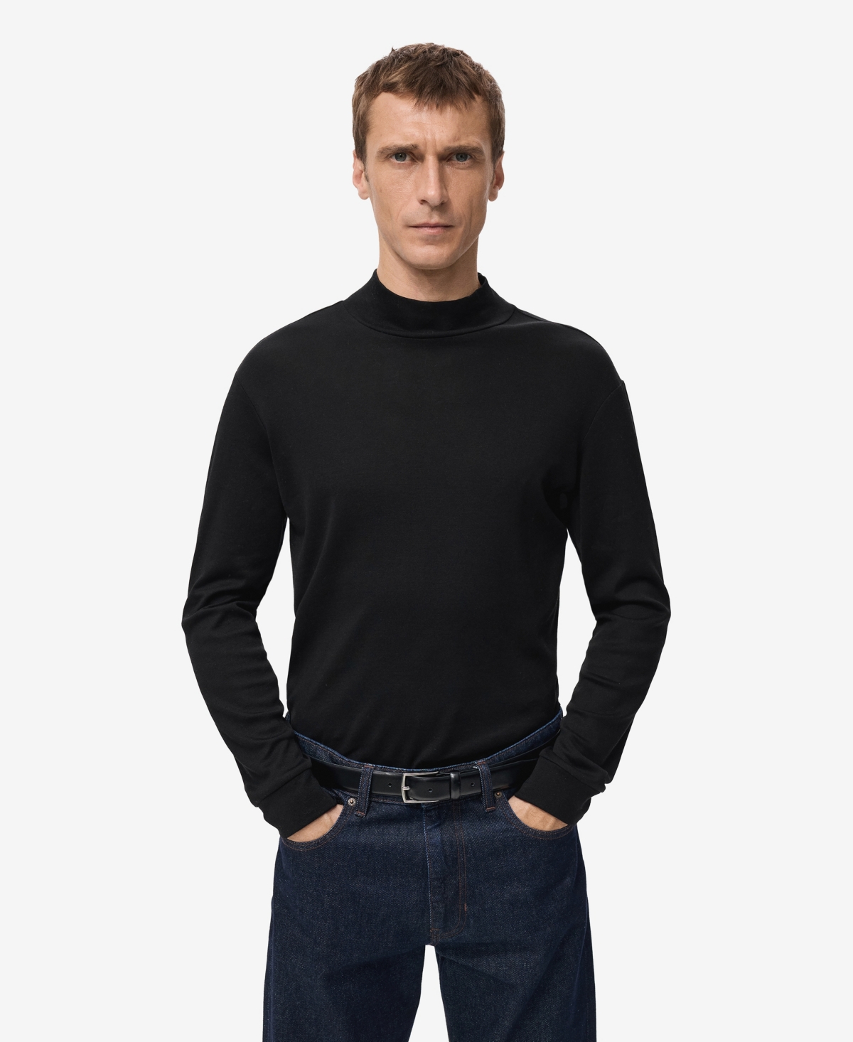 Click here for Mango Mens Perkins Neck Long-Sleeved T-Shirt - Bla... prices