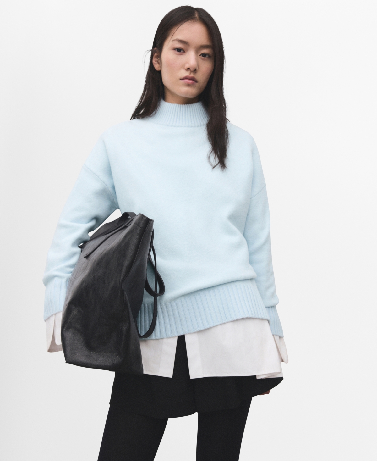 Click here for Mango Womens Slit Knitted Sweater - Sky Blue prices