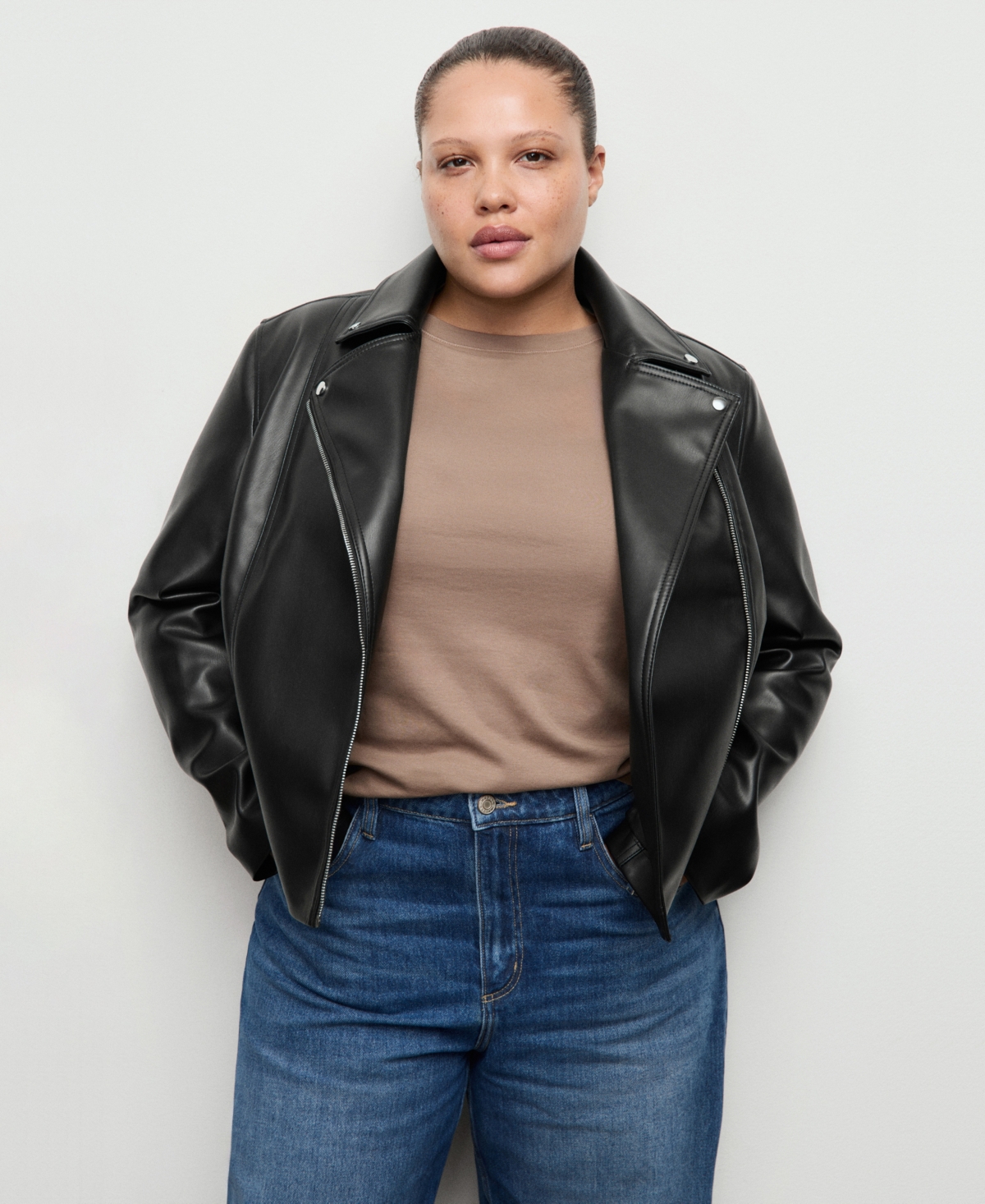 Click here for Mango Womens Faux-Leather Biker Jacket - Black prices
