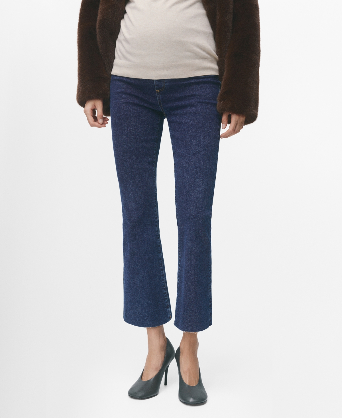 Click here for Mango Womens Maternity Flared Cropped Jeans - Dark... prices