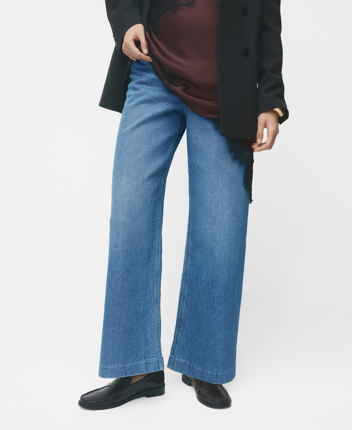 Click here for Mango Womens Wide-Leg Maternity Jeans - Medium Blu... prices