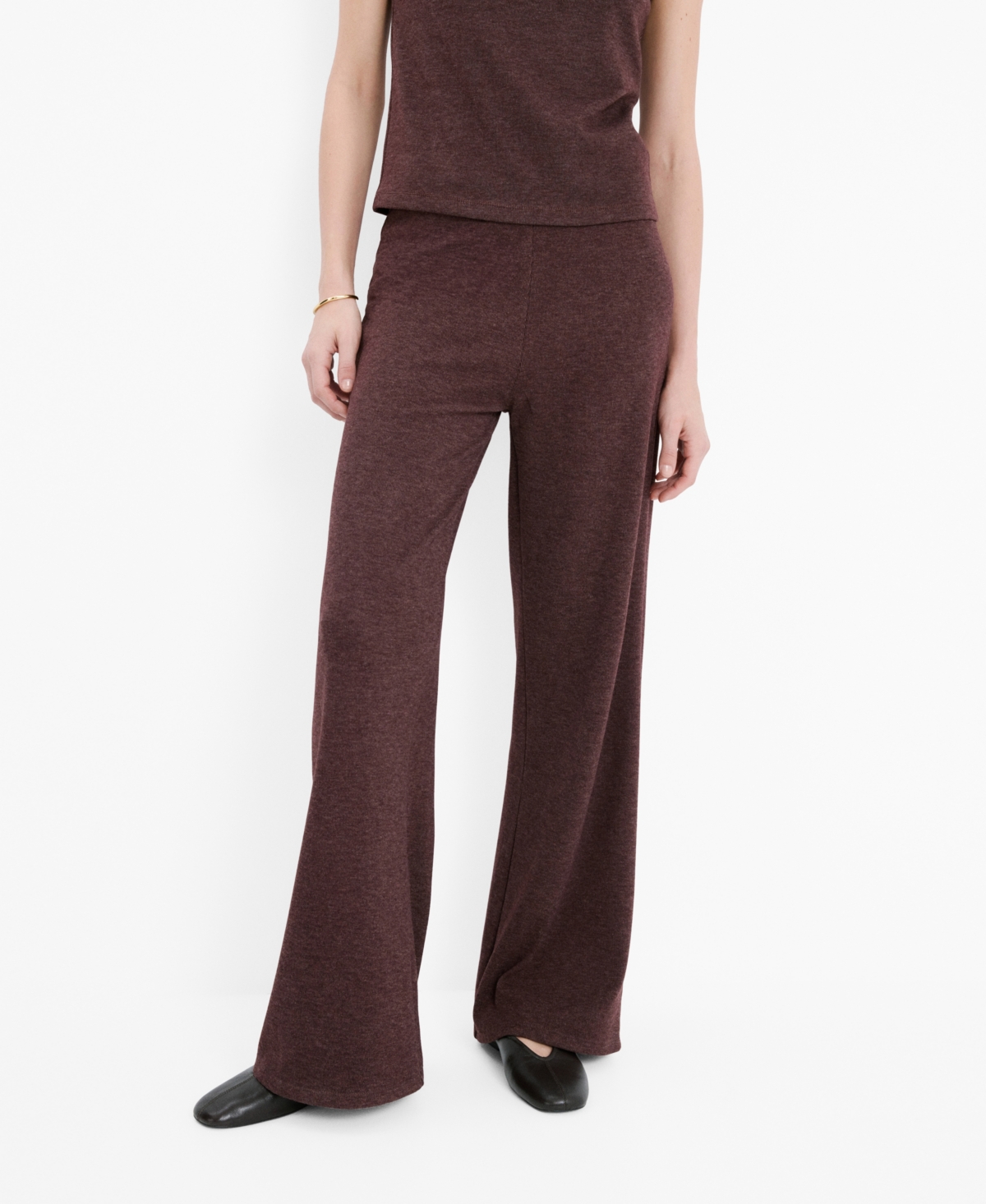 Click here for Mango Womens Elastic Waistband Knitted Pants - Bur... prices