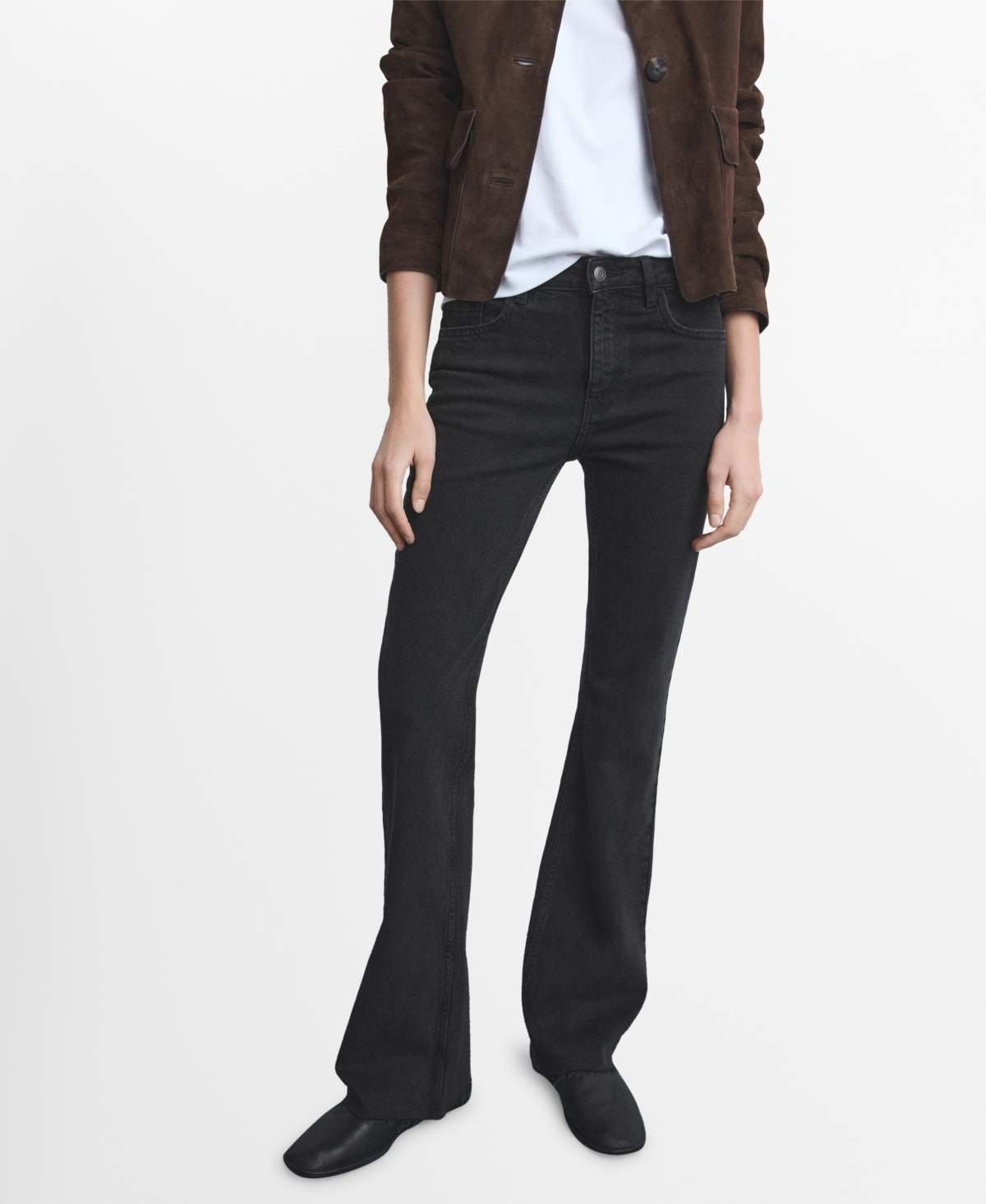 Click here for Mango Womens Fiona Flared Mid-Rise Jeans - Black d... prices