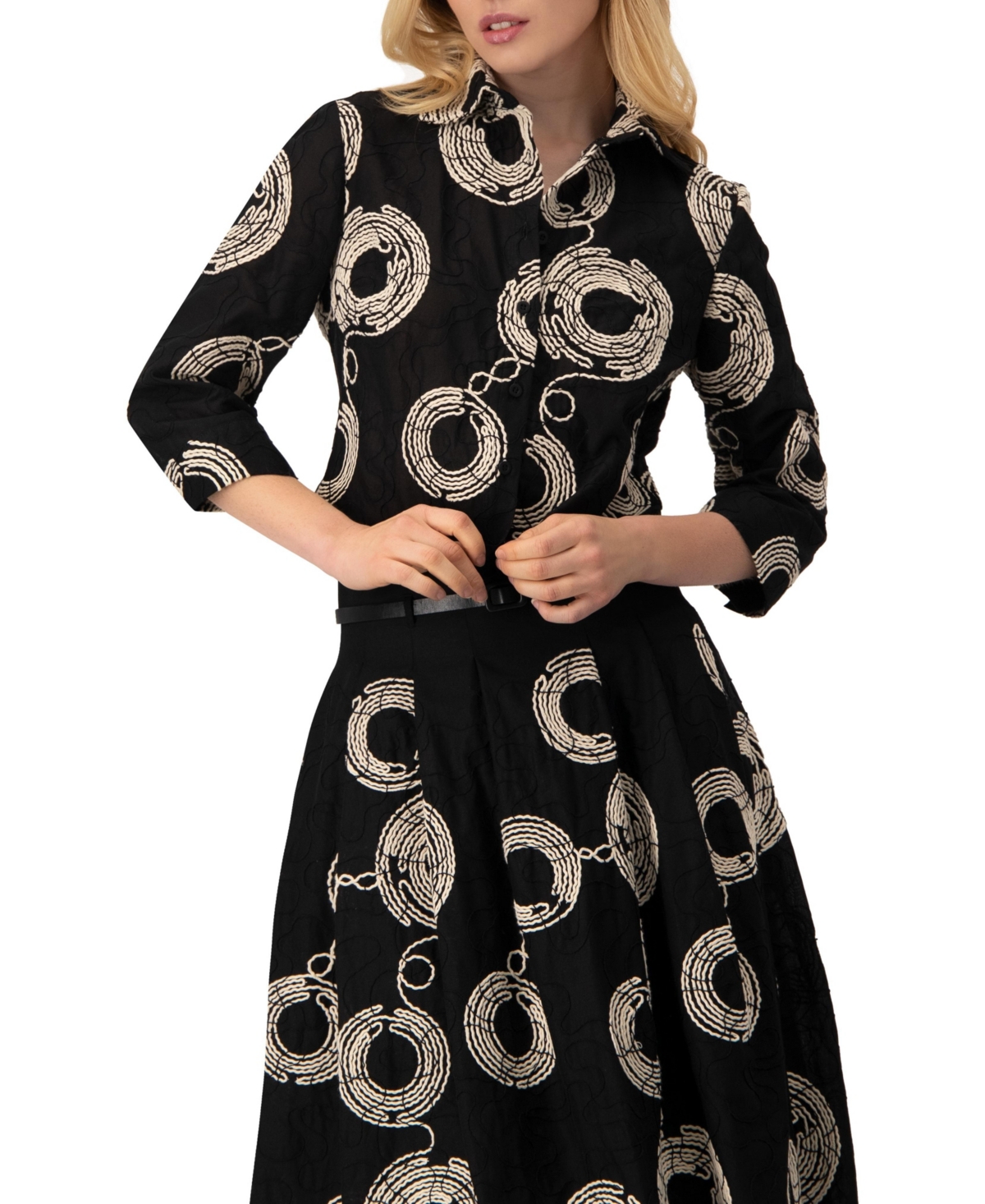 Click here for Ivonne Womens Cropped Shirt with Circular Embroide... prices