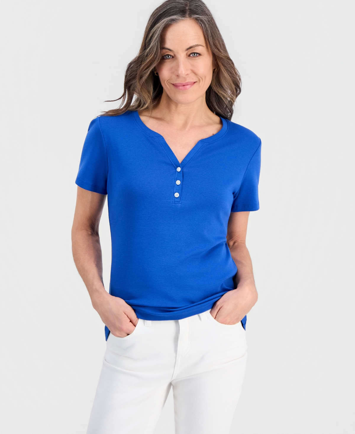 Click here for Style & Co Petite Cotton Henley Short-Sleeve T-Shi... prices