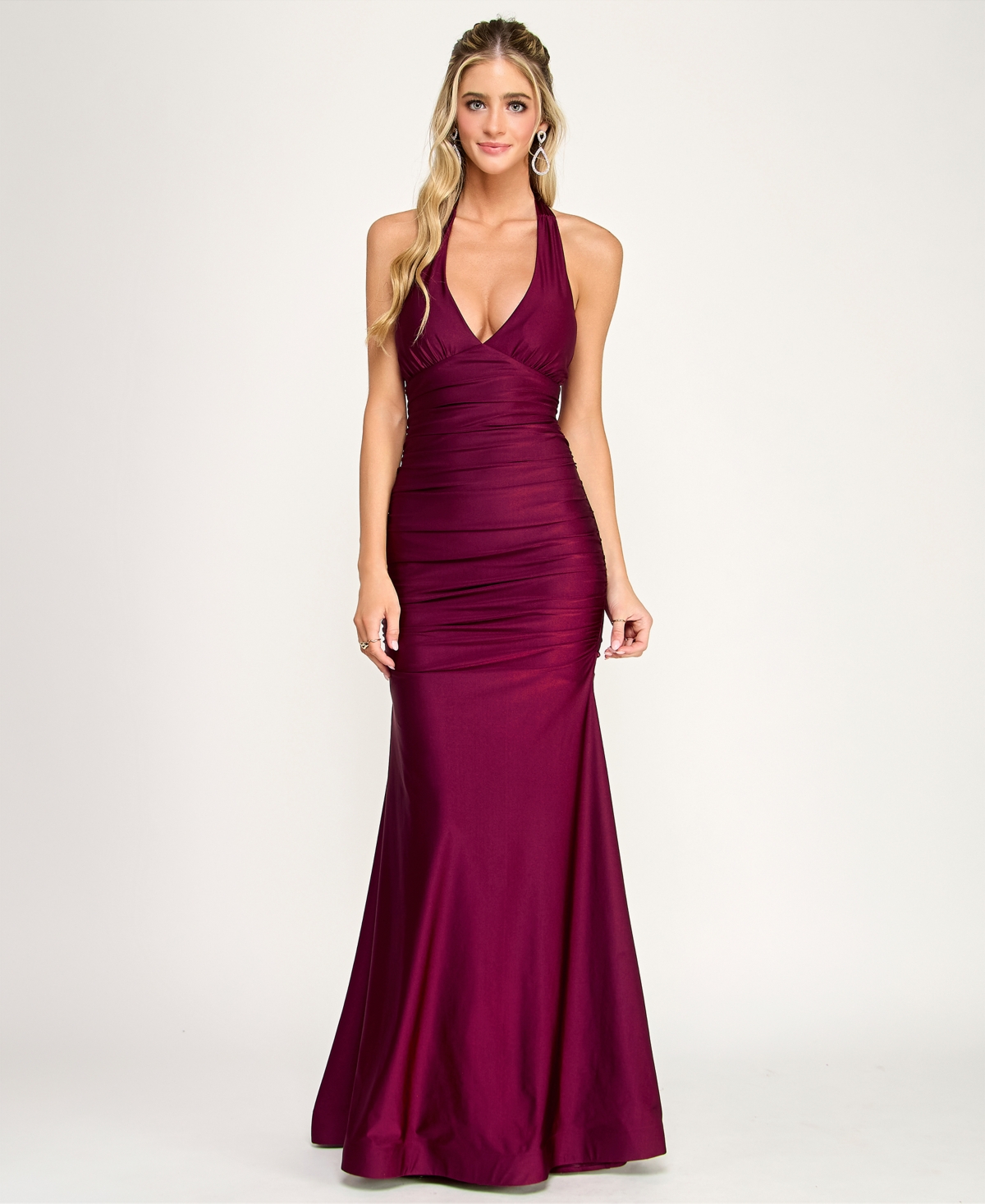 Click here for Emerald Sundae Juniors Ruched Sleeveless Halter Go... prices