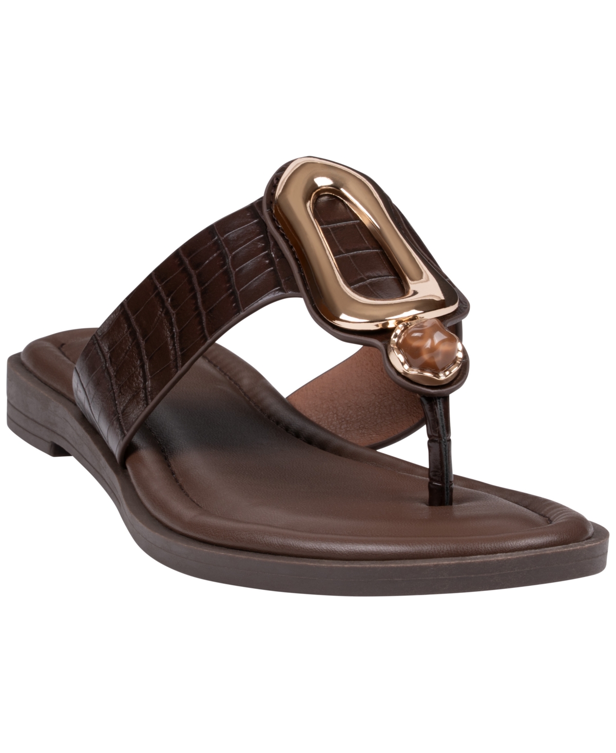 Click here for Gc Shoes Womens Evarie Hardware Flat Sandals - Bro... prices